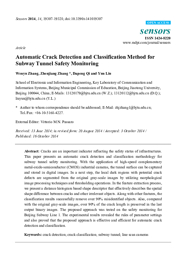 Pdf Automatic Crack Detection And Classification Method For Subway
