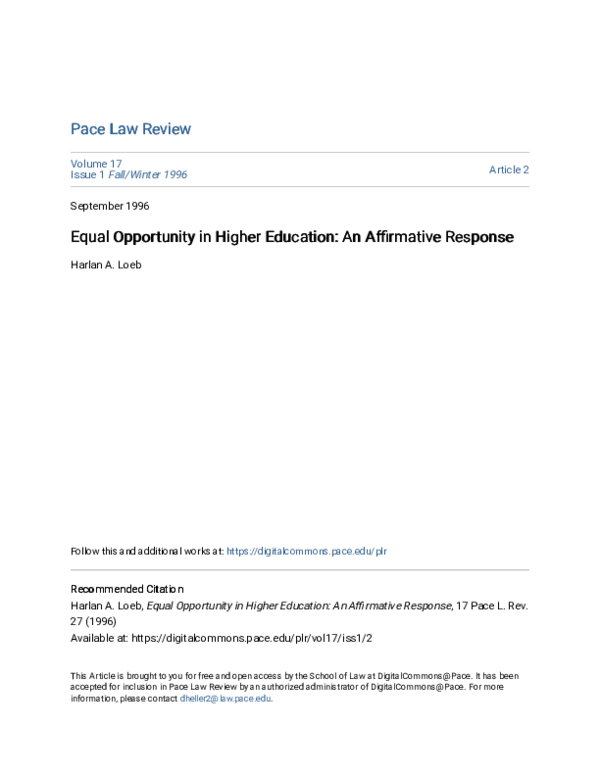 (PDF) Equal Opportunity in Higher Education: An Affirmative Response