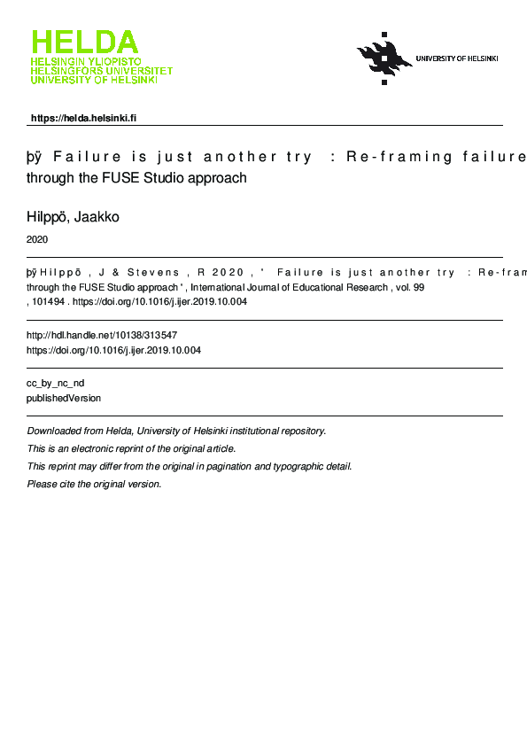 (PDF) “Failure is just another try”: Re-framing failure in school ...
