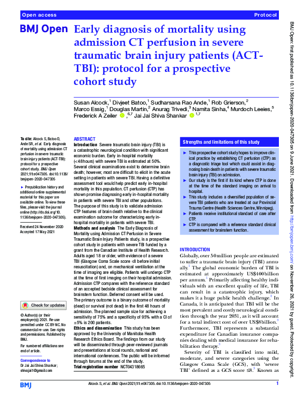 (PDF) Early diagnosis of mortality using admission CT perfusion in ...