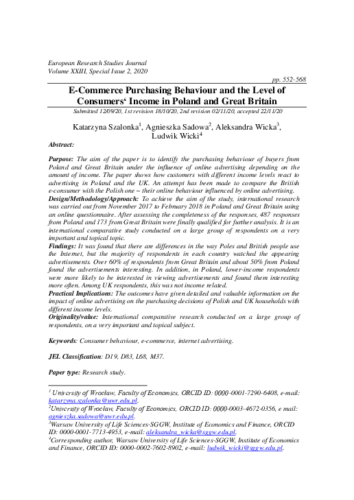 (PDF) E-Commerce Purchasing Behaviour and the Level of Consumers‘ Income in Poland and Great Britain