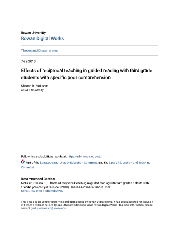 (PDF) Effects of reciprocal teaching in guided reading with third grade ...