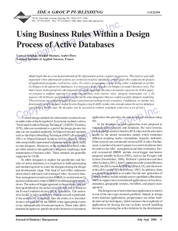 (PDF) Using Business Rules within a Design Process of Active Databases