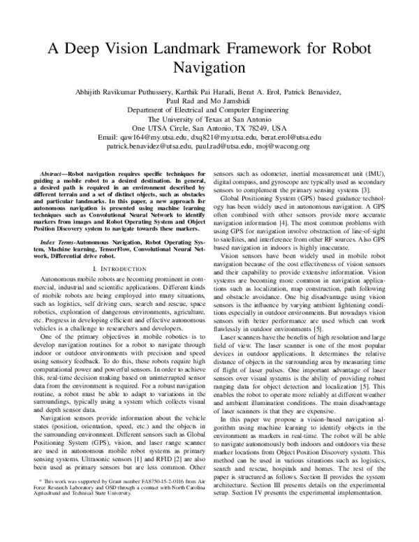 (PDF) A deep vision landmark framework for robot navigation