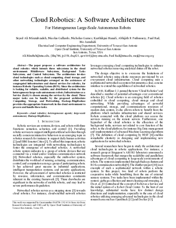 (PDF) Cloud robotics: A software architecture: For heterogeneous large-scale autonomous robots