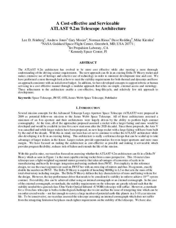 (PDF) A cost-effective and serviceable ATLAST 9.2m telescope architecture