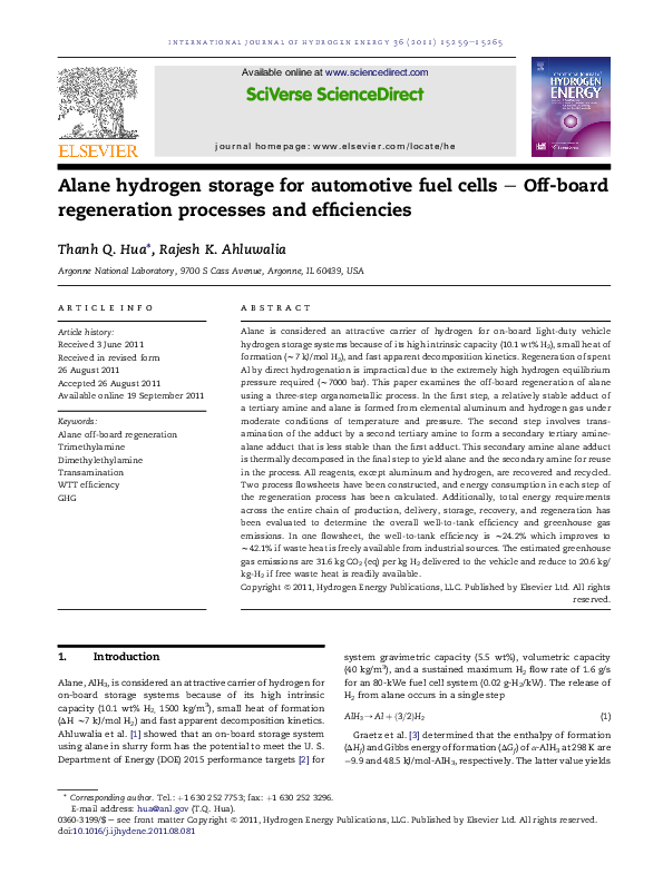 (PDF) Alane hydrogen storage for automotive fuel cells – Off-board ...