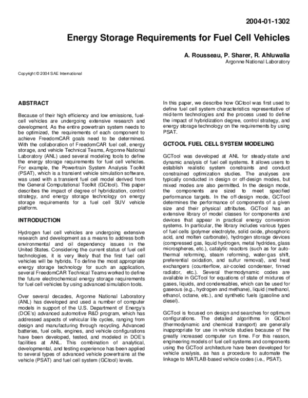 (PDF) Energy Storage Requirements for Fuel Cell Vehicles | Rajesh ...