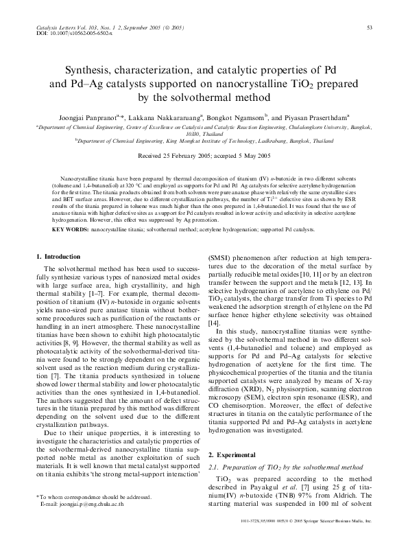 (PDF) Synthesis, Characterization, and Catalytic Properties of Pd and Pd–Ag Catalysts Supported ...
