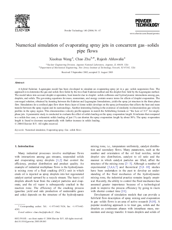 (PDF) Numerical simulation of evaporating spray jets in concurrent gas–solids pipe flows