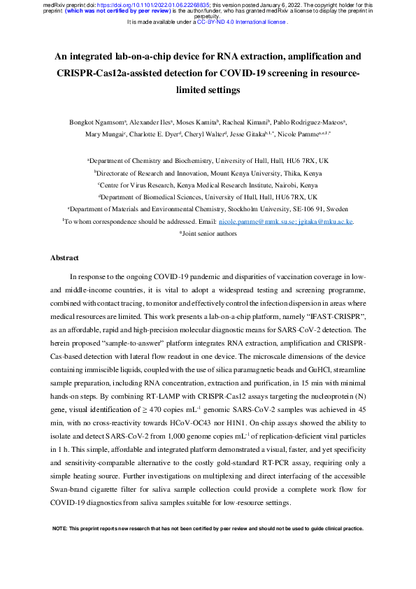 (PDF) An integrated lab-on-a-chip device for RNA extraction ...