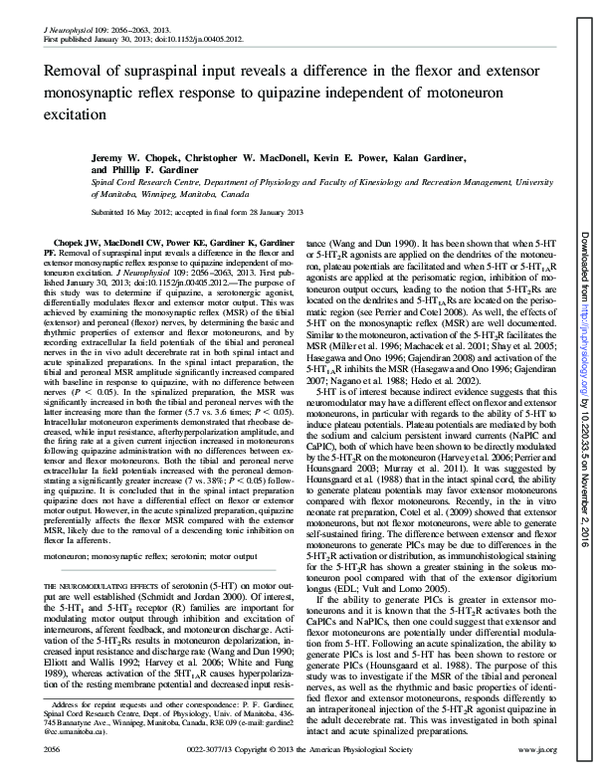 (PDF) Removal of supraspinal input reveals a difference in the flexor ...