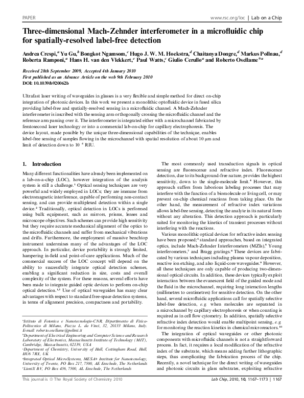 (PDF) Three-dimensional Mach-Zehnder interferometer in a microfluidic chip for spatially ...