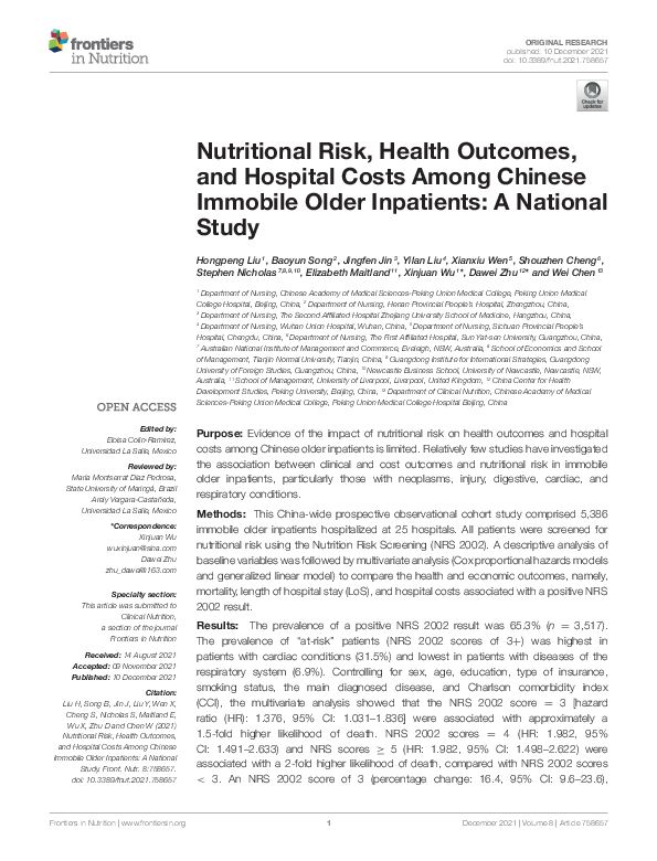 (PDF) Nutritional Risk, Health Outcomes, and Hospital Costs Among ...