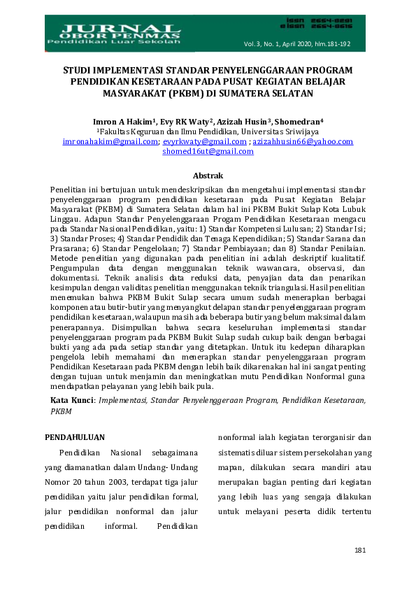 (PDF) Studi Implementasi Standar Penyelenggaraan Program Pendidikan ... (PDF) Studi Implementasi Standar Penyelenggaraan Program Pendidikan ...