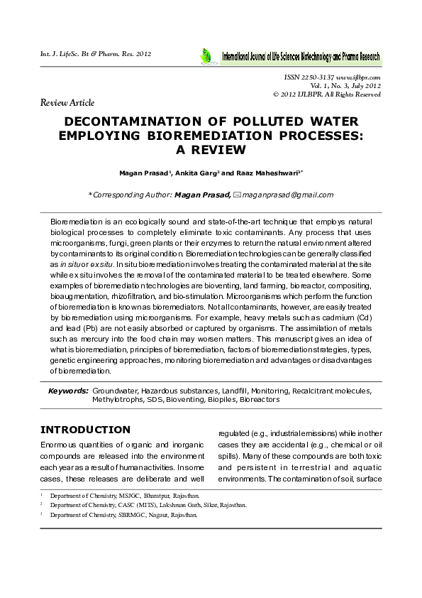 (PDF) Decontamination of polluted water employing bioremediation ...
