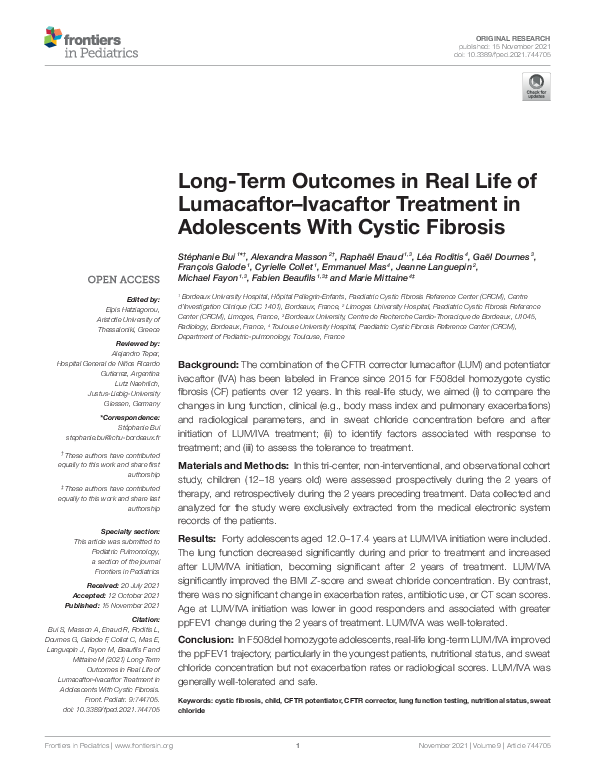 (PDF) Long-Term Outcomes in Real Life of Lumacaftor–Ivacaftor Treatment in Adolescents With ...