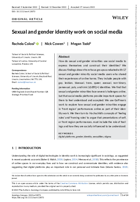(PDF) Sexual and gender identity work on social media