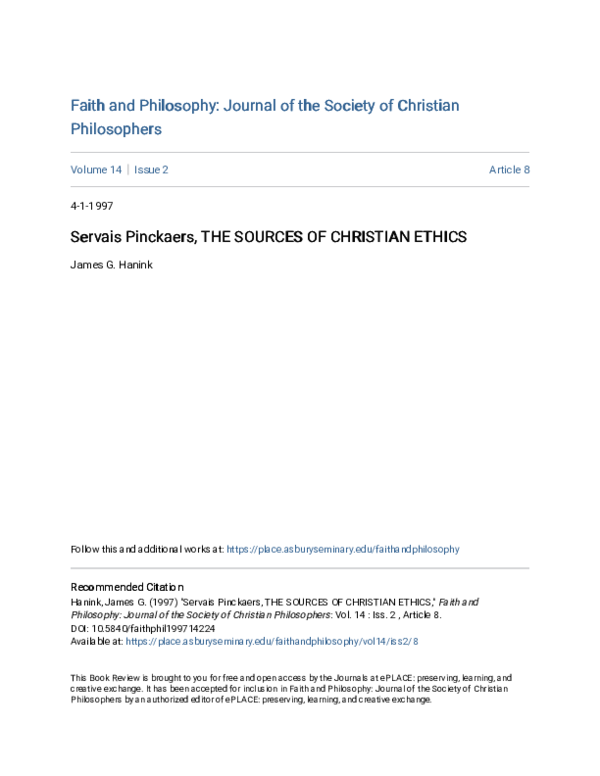 (PDF) The Sources of Christian Ethics