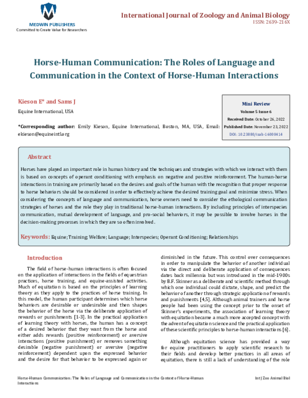 (PDF) Horse-Human Communication: The Roles of Language and ...