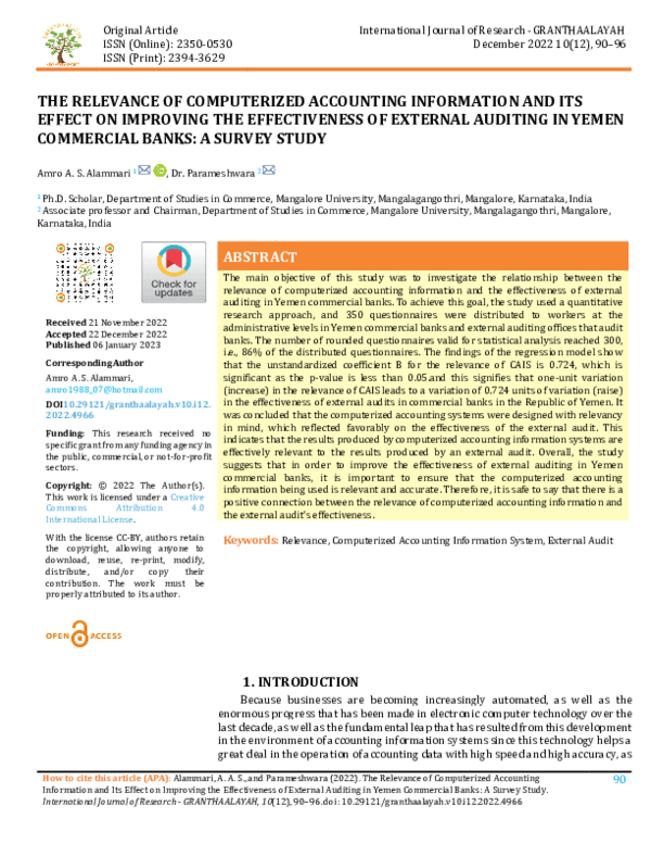 Pdf The Relevance Of Computerized Accounting Information And Its Effect On Improving The