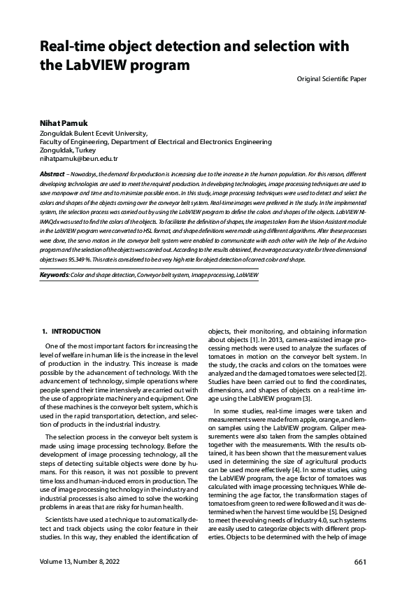 Pdf Real Time Object Detection And Selection With The Labview Program 4837