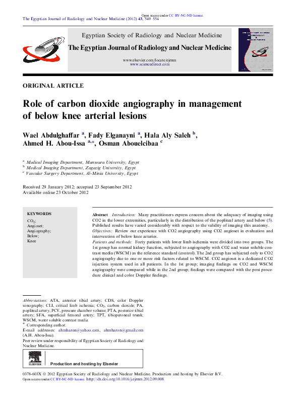 (PDF) Role of carbon dioxide angiography in management of below knee ...