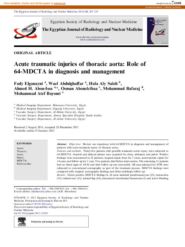 (PDF) Acute traumatic injuries of thoracic aorta: Role of 64-MDCTA in ...
