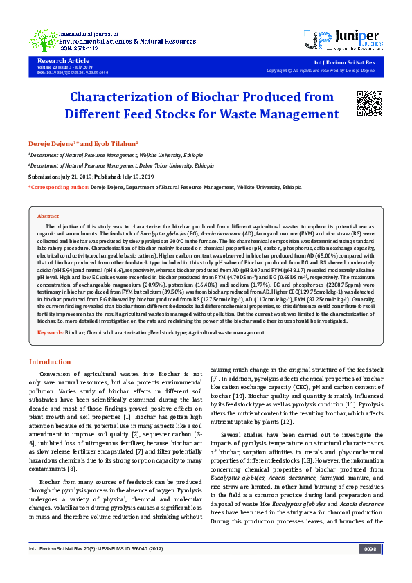 (PDF) Characterization of Biochar Produced from Different Feed Stocks ...