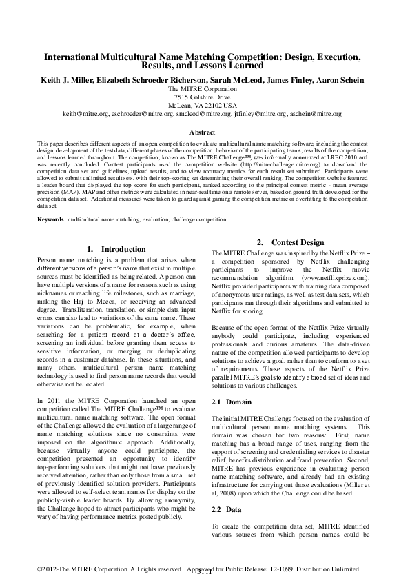 (PDF) International Multicultural Name Matching Competition: Design ...