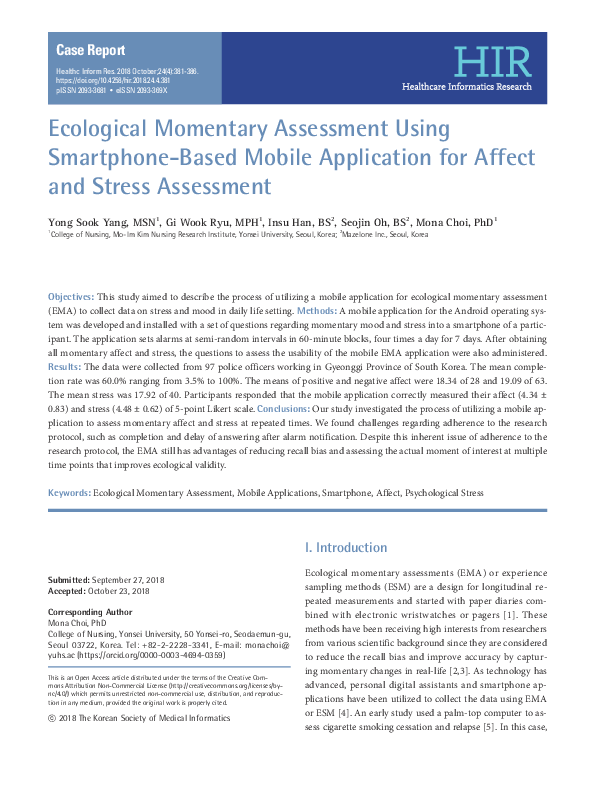 (PDF) Ecological Momentary Assessment Using Smartphone-Based Mobile Application for Affect and ...