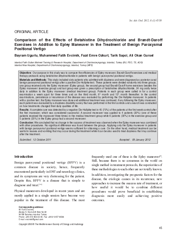 (PDF) Comparison of the effects of betahistine dihydrochloride and ...