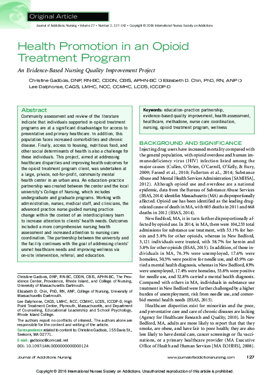 (PDF) Health Promotion in an Opioid Treatment Program