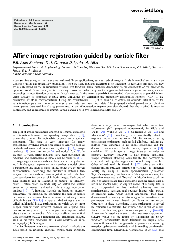 (PDF) Affine image registration guided by particle filter