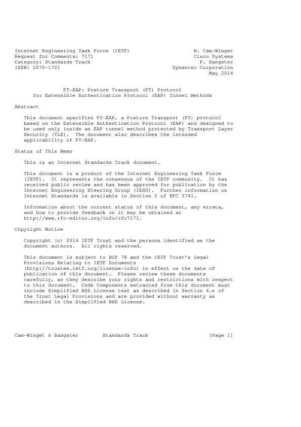 Pdf Pt Eap Posture Transport Pt Protocol For Extensible