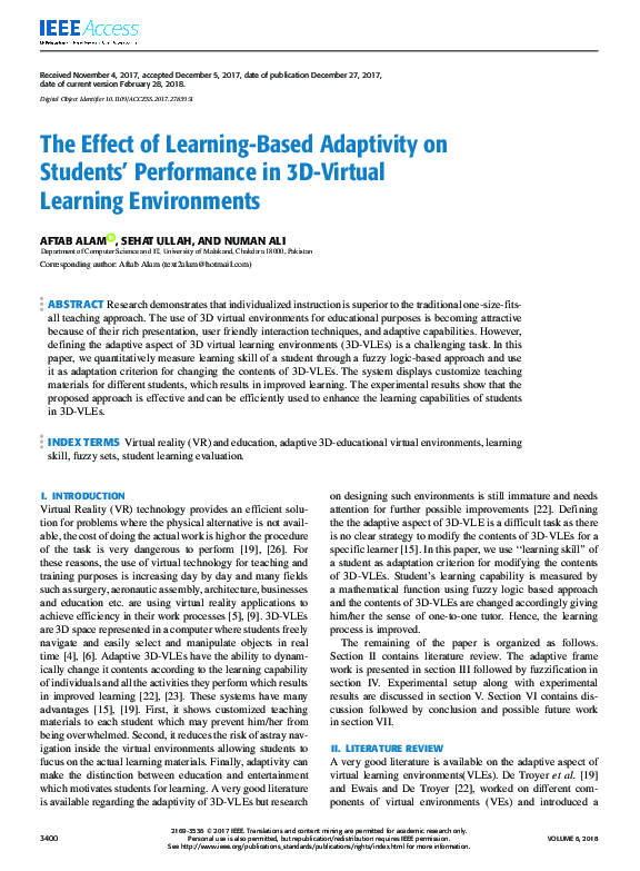 (PDF) The Effect of Learning-Based Adaptivity on Students’ Performance in 3D-Virtual Learning ...