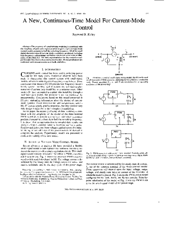 (PDF) A new, continuous-time model for current-mode control (power ...