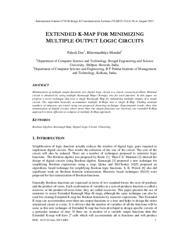 Pdf Extended K Map For Minimizing Multiple Output Logic Circuits