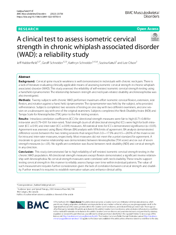 (PDF) Reliability of Isometric Cervical Strength Assessment in WAD