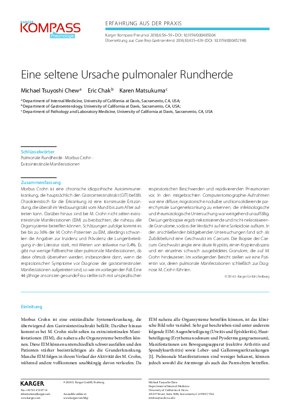 (PDF) Eine seltene Ursache pulmonaler Rundherde | Eric Chak - Academia.edu