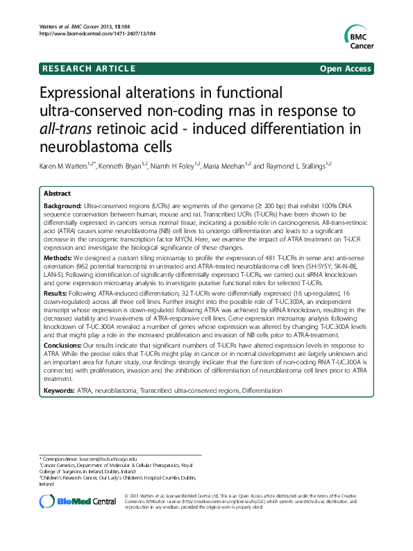 (PDF) Expressional alterations in functional ultra-conserved non-coding rnas in response to all ...
