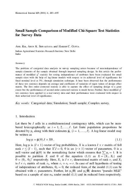 (PDF) Small Sample Comparison of Modified Chi-Square Test Statistics ...