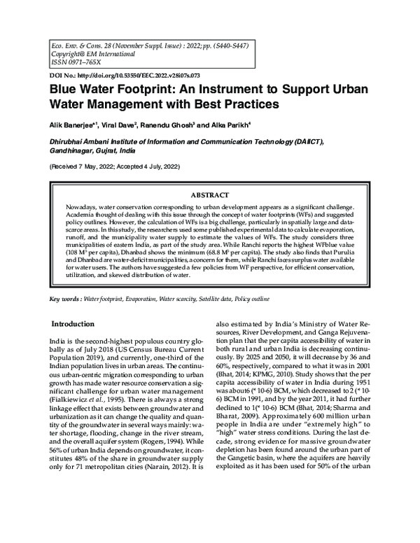 (PDF) Blue Water Footprint: An Instrument to Support Urban Water ...