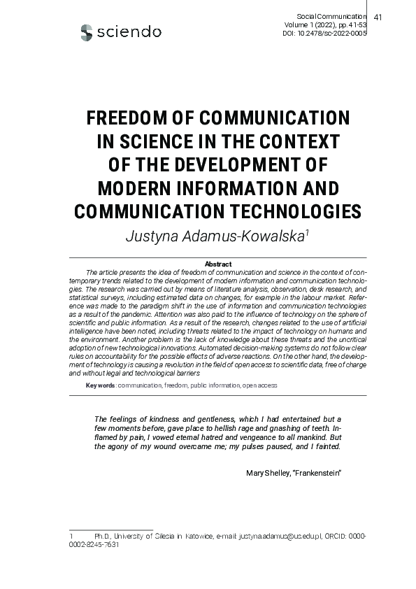 (PDF) Freedom of Communication in Science in the Context of the ...