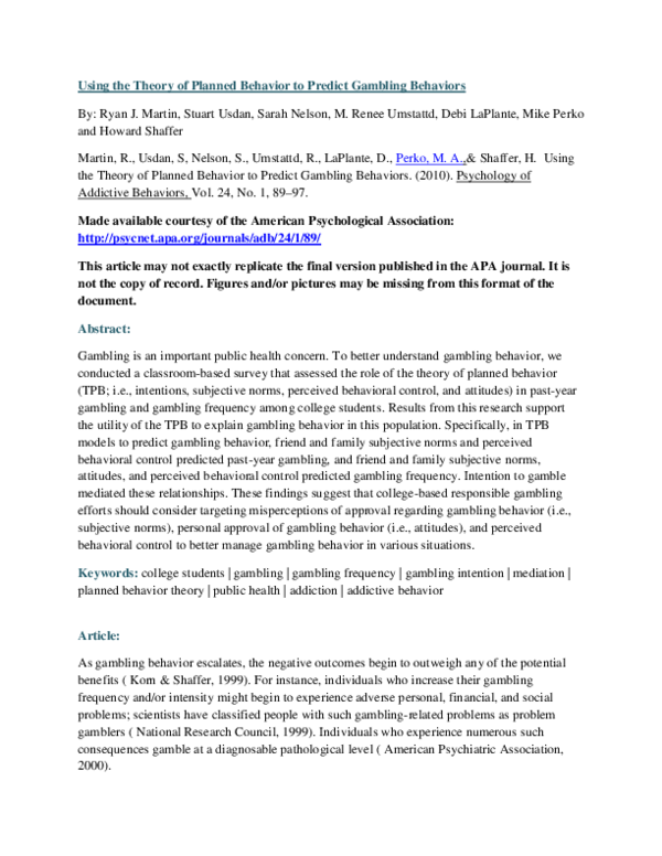 (PDF) Using the theory of planned behavior to predict gambling behavior