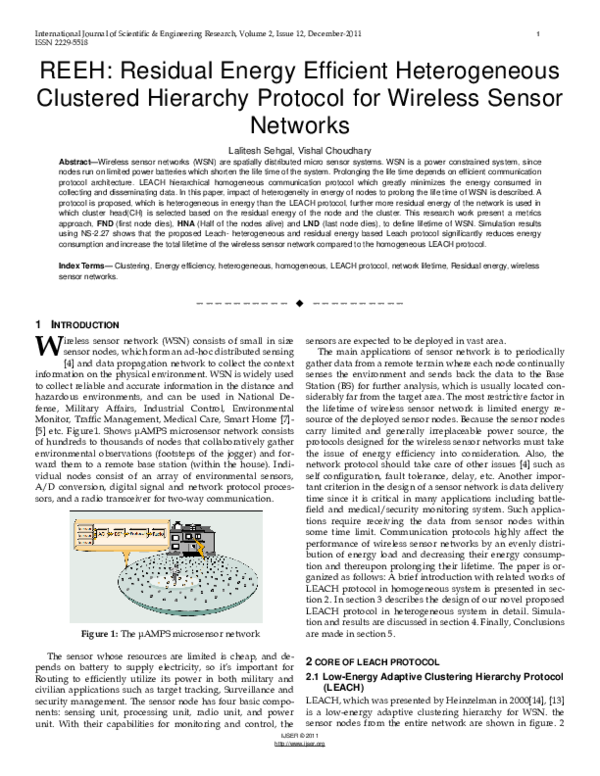 (PDF) REEH: Residual Energy Efficient Heterogeneous Clustered Hierarchy Protocol for Wireless ...