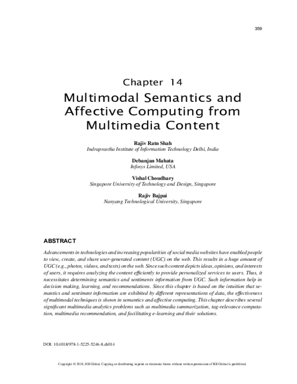 (PDF) Multimodal Semantics and Affective Computing from Multimedia Content