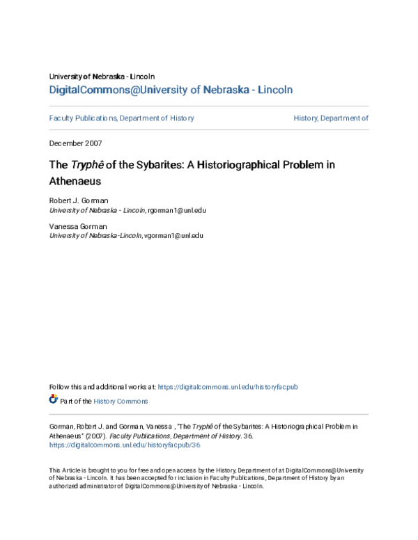 (PDF) The tryphê of the sybarites: a historiographical problem in Athenaeus