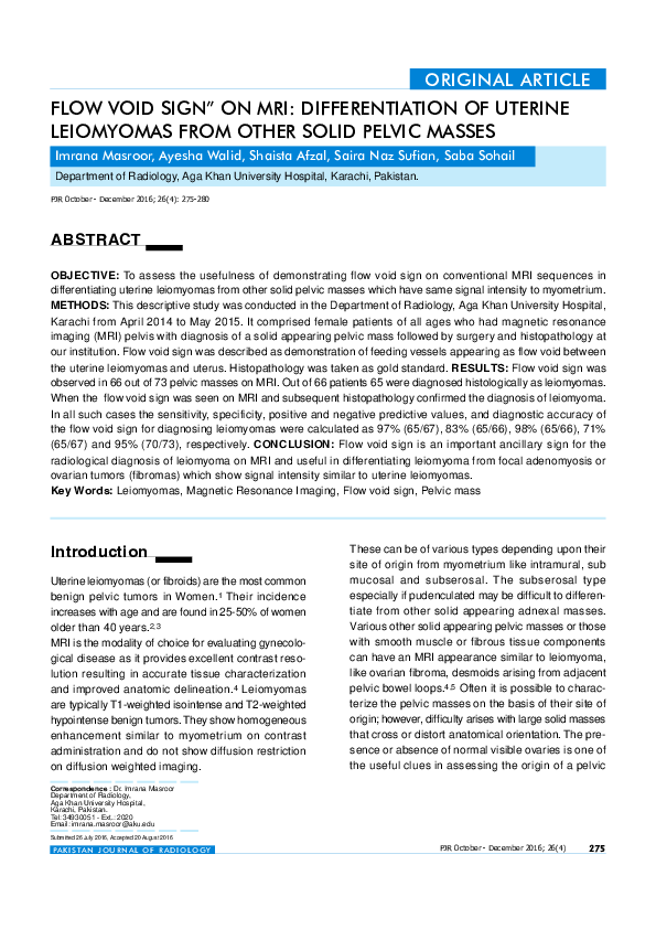 (PDF) “FLOW VOID SIGN” on MRI: Differentiation of Uterine Leiomyomas ...