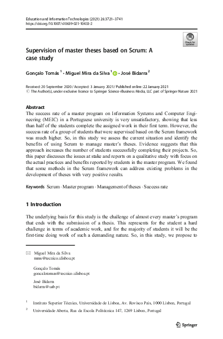 (PDF) Supervision of master theses based on Scrum: A case study